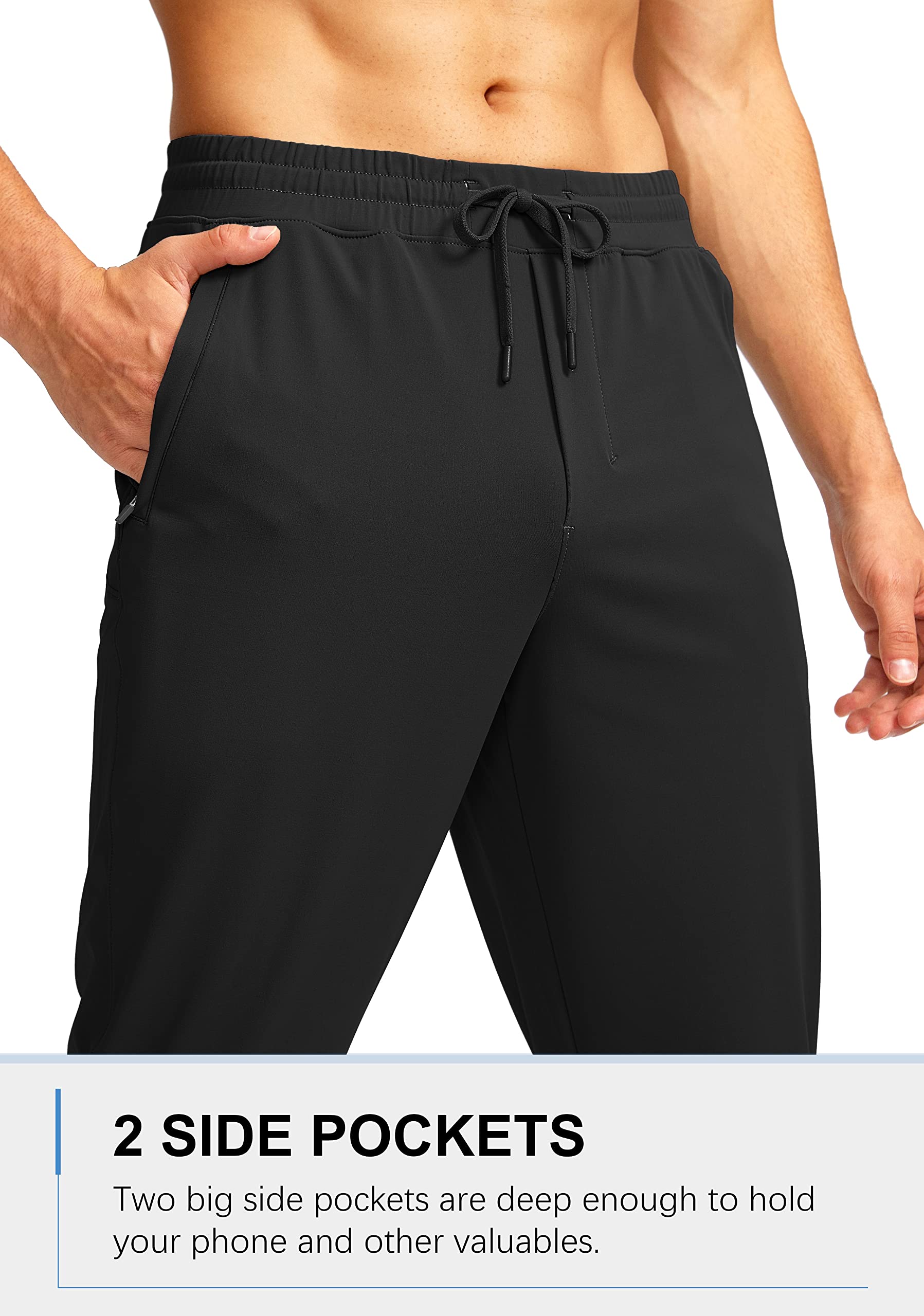Pudolla Men's Joggers Sweatpants with 3 Zipper Pockets Workout Track Pants for Men Running Gym Walking Casual Golf(Black XX-Large)