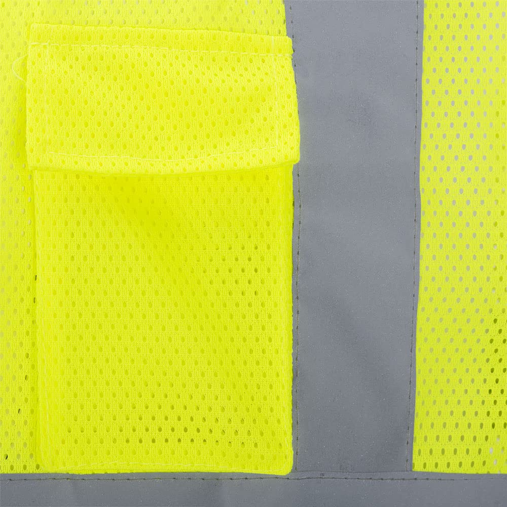 Pioneer High Visibility Safety Vest, Tricot Polyester Mesh, Zip-Up, Reflective Tape, Yellow/Green, Unisex, V1060360U-L, Large