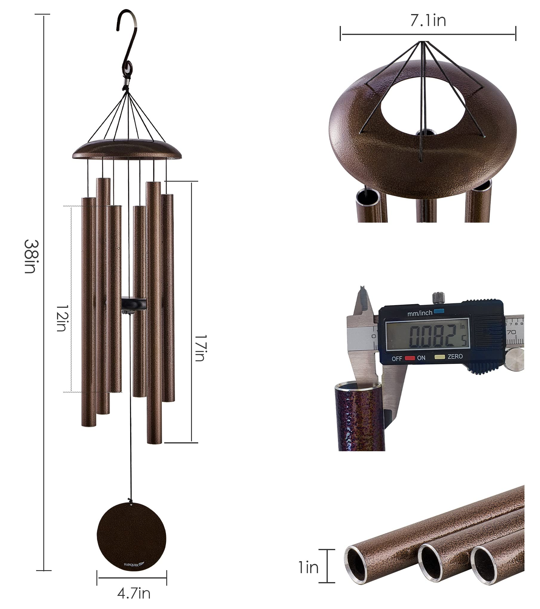 Vanquer Wind Chimes for Outside Deep Tone - 38'' Wind Chimes Outdoor Clearance, Deep Tone Wind Chimes, Windchimes Outdoors, Memorial Wind Chimes, Sympathy Gifts, Garden Patio Yard, Home Décor, Bronze
