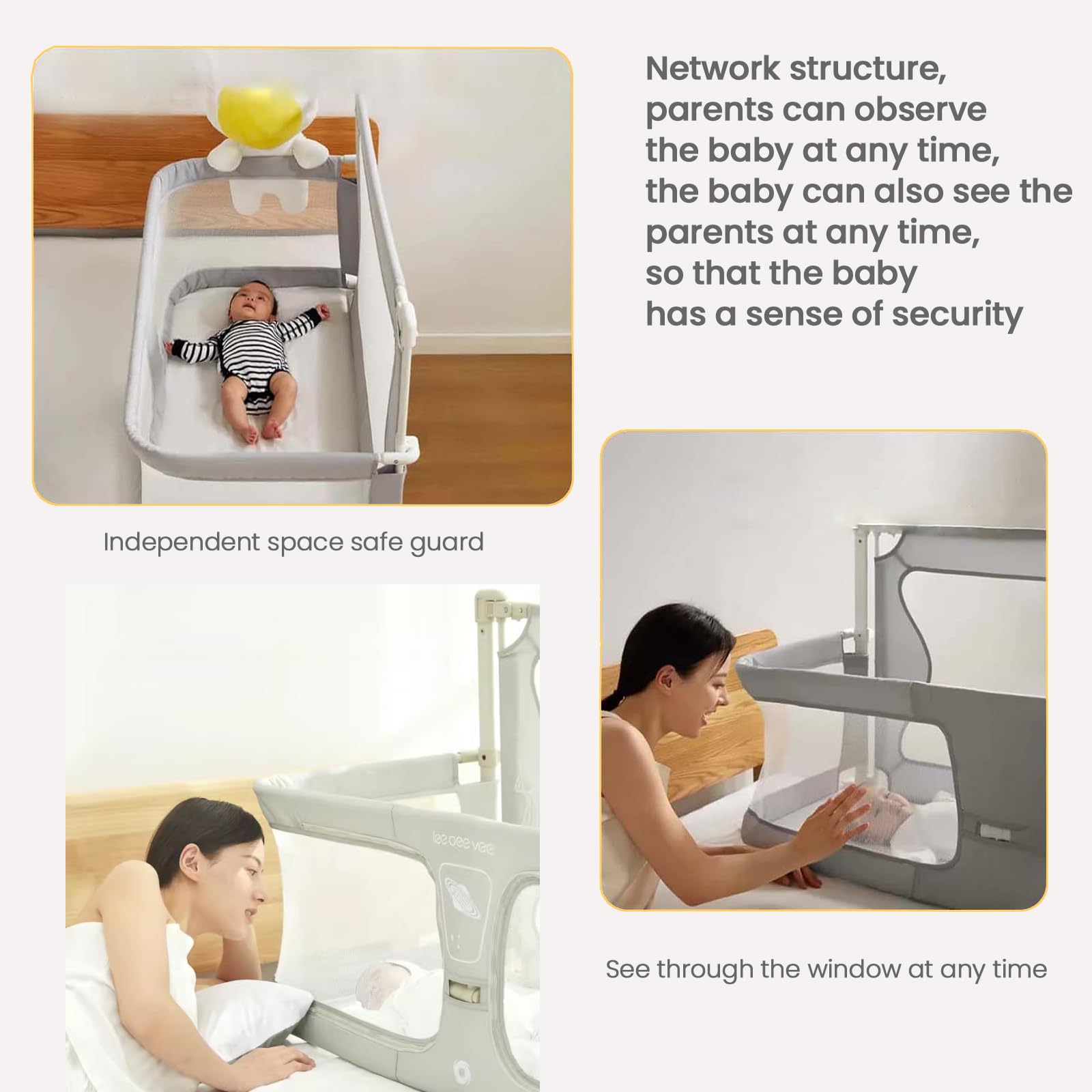 PANBAYI Bedside Crib - 3 in 1 Baby Bassinet, Portable Crib and Bed Rail for Co-Sleeping Babies. Bed Side Lifting Fence with Adjustable Height,Easy to Assemble,Bed Rail for Toddlers