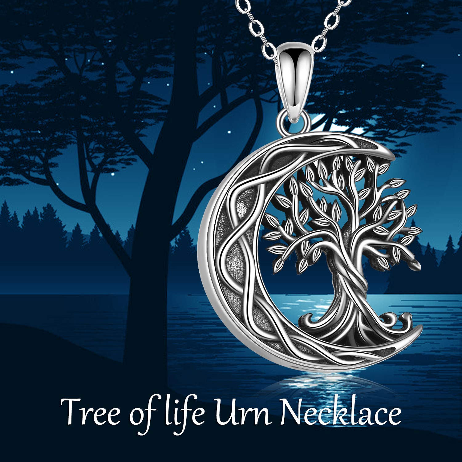 ONEFINITY Tree of Life Urn Necklaces for Ashes Sterling Silver Celtic Knot Moon Tree of Life Cremation Jewelry for Ashes Memory Jewelry for Women Men
