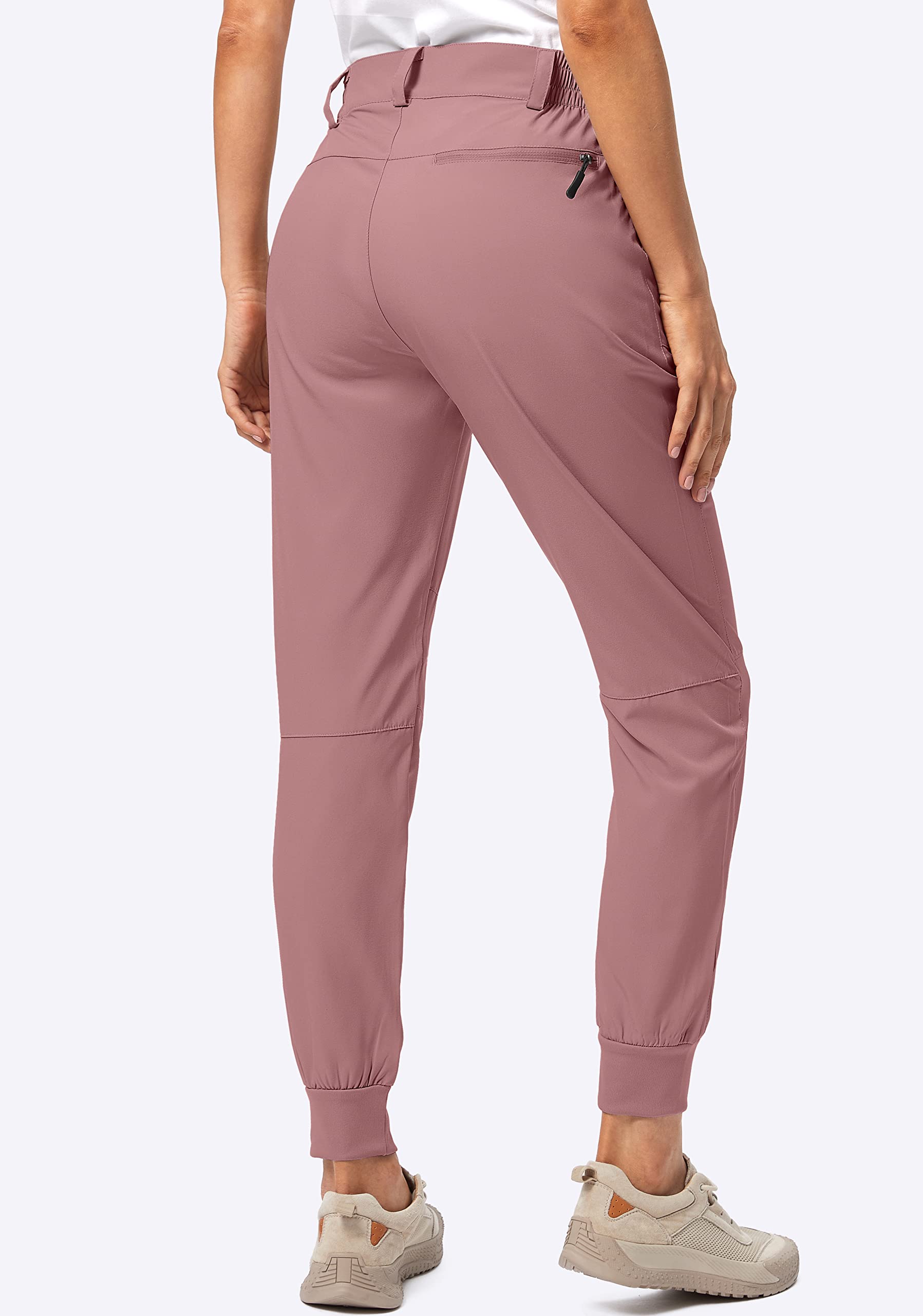 Pudolla Women's Golf Joggers Lightweight Hiking Cargo Pants Waterproof for Travel Camping Walk with Zipper Pockets(Dusty Pink Medium)