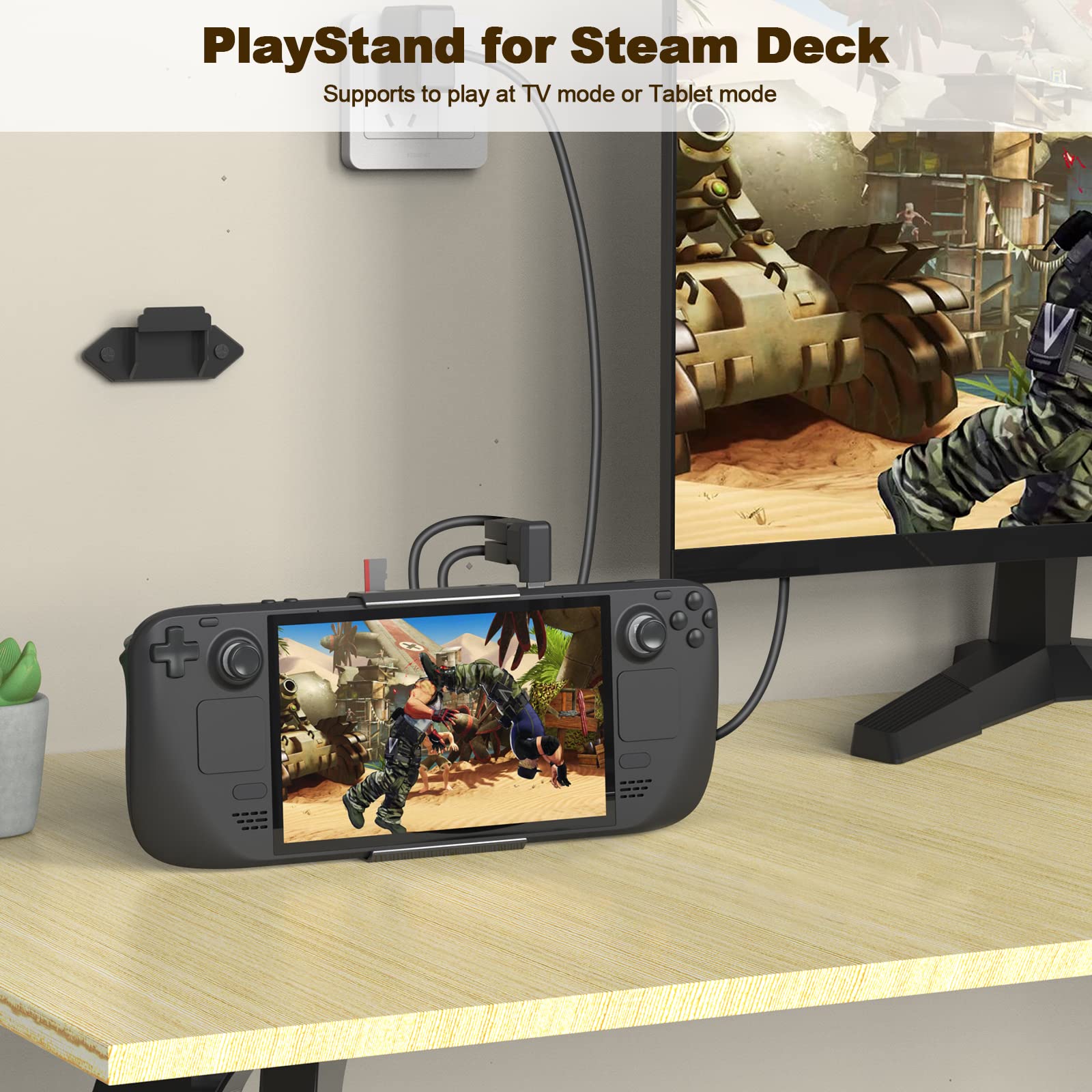 Stand for Steam Deck Console, Adjustable Wall Mounted and Desktop 2-in-1 Steam Base Holder with Kickstand, Desk Playstand Dock for Steam Deck,Black