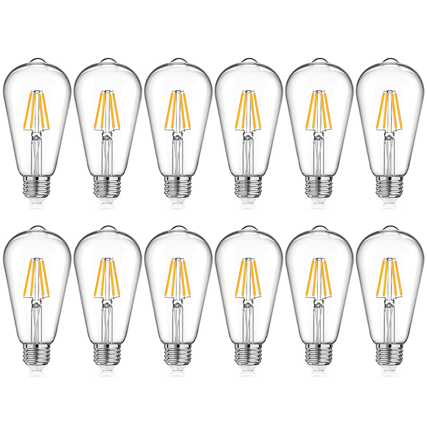 MAXvolador Edison Bulb, Dimmable Vintage LED Filament Light Bulbs Warm White 2700K, 4W ST64 LED Lights 40W Equivalent, E26 Base, Pack of 12
