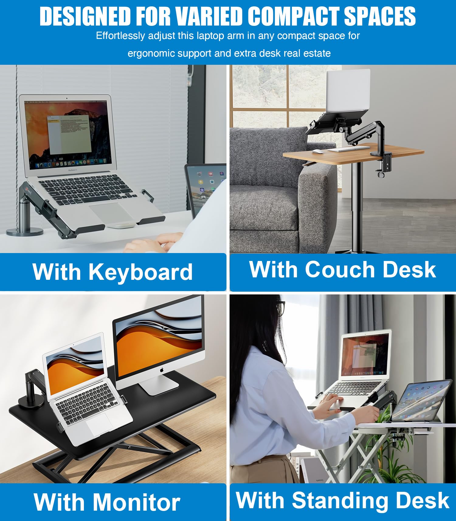 MPK Laptop Arm Mount for Desk,Adjustable Height Gas Spring Laptop Stand Clamp for Standing Desk Converter and Side Table Laptop Desk,Extra Laptop Tray Fits 12-17" Laptops/Notebook