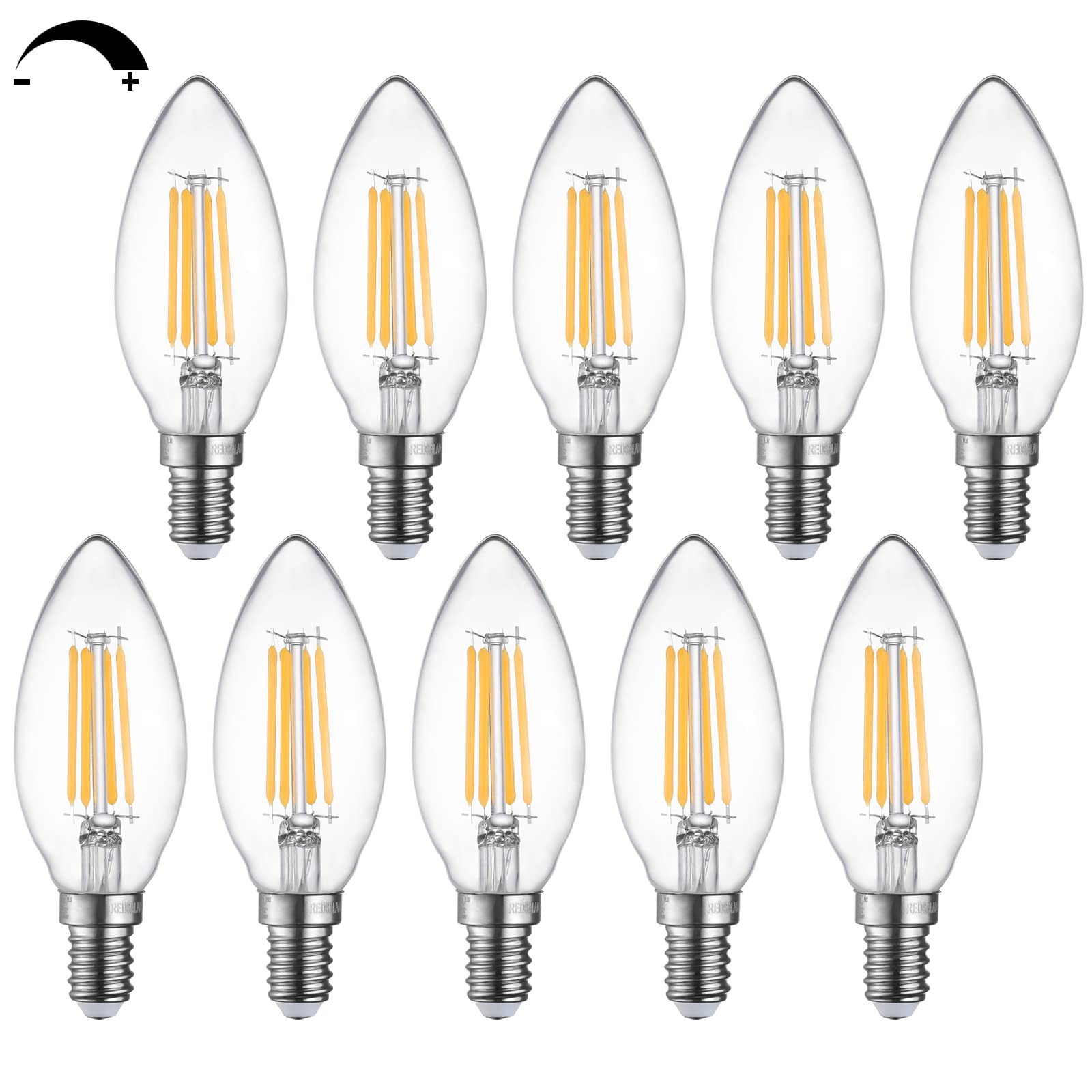 REDSALAD 10 Pack 110V Warm White Dimmable E14 Base 4W LED Filament Bulb, C35 Clear Glass Shape Bulbs, 40W Equivalent Chandelier Led Edison Bulbs