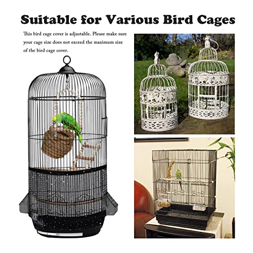 ZOCONE 2 PCS Adjustable Bird Cage Net Cover, Bird Seed Guards & Catchers, Starry Stretchy Adjustable Drawstring Bird Cage Mesh Net Cover, Round Square Birdcage Skirt (Black)