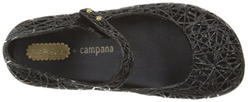 Mini Melissa Girl's Mini Campana Zig ZAG VI Mary Jane, Black Glitter, 9 M US Toddler