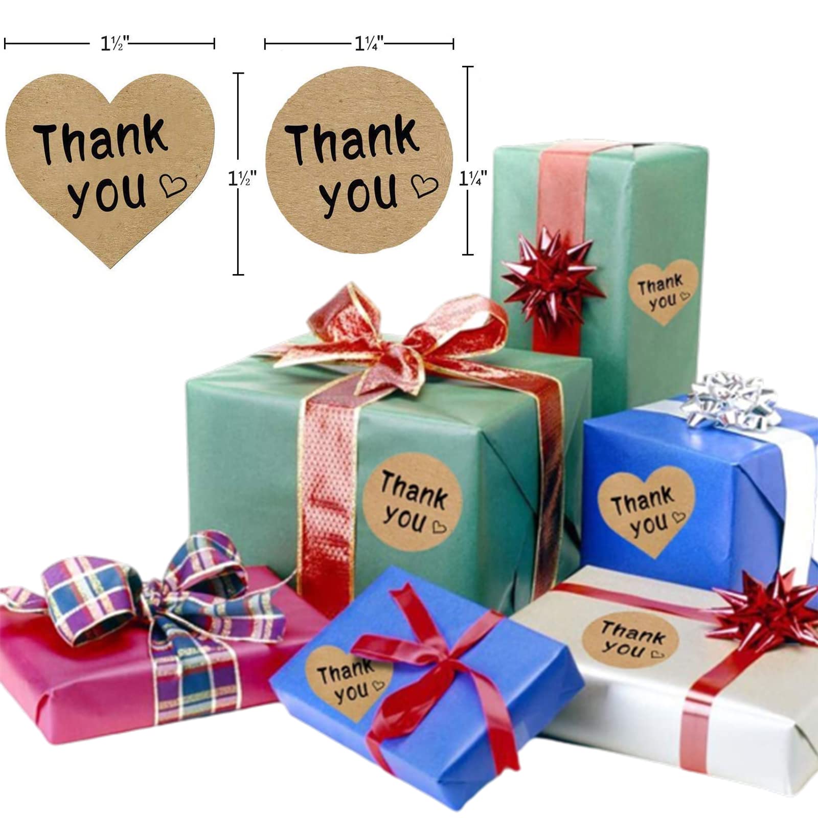Thank You Stickers Roll 1000pcs Adhesive Labels Kraft Paper with Black Hearts, Decorative Sealing Stickers for Gifts