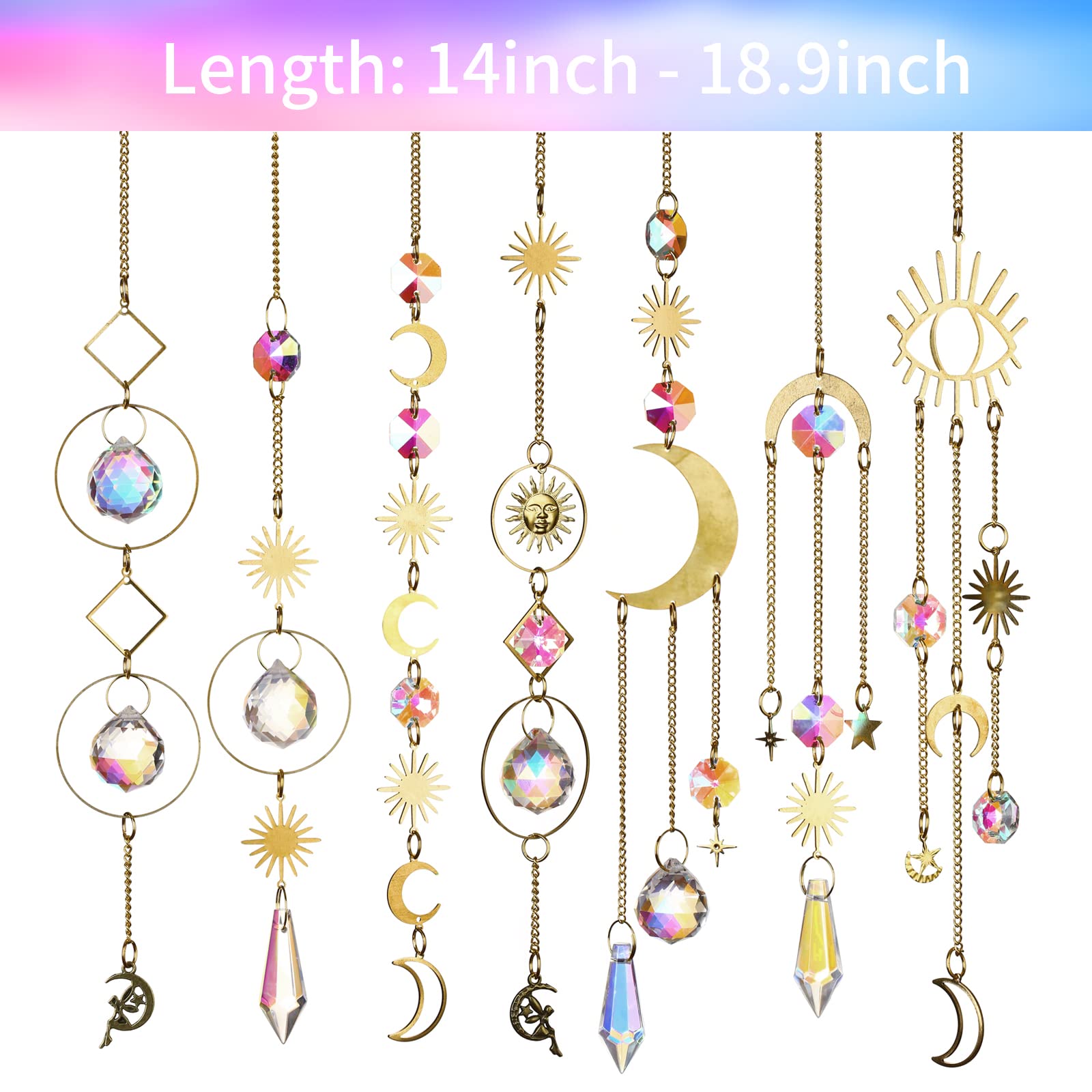 Sun Catchers Hanging Crystals 7 Pieces Suncatcher with Chain Pendant Ornament Crystal Balls for Window Home Garden Decor