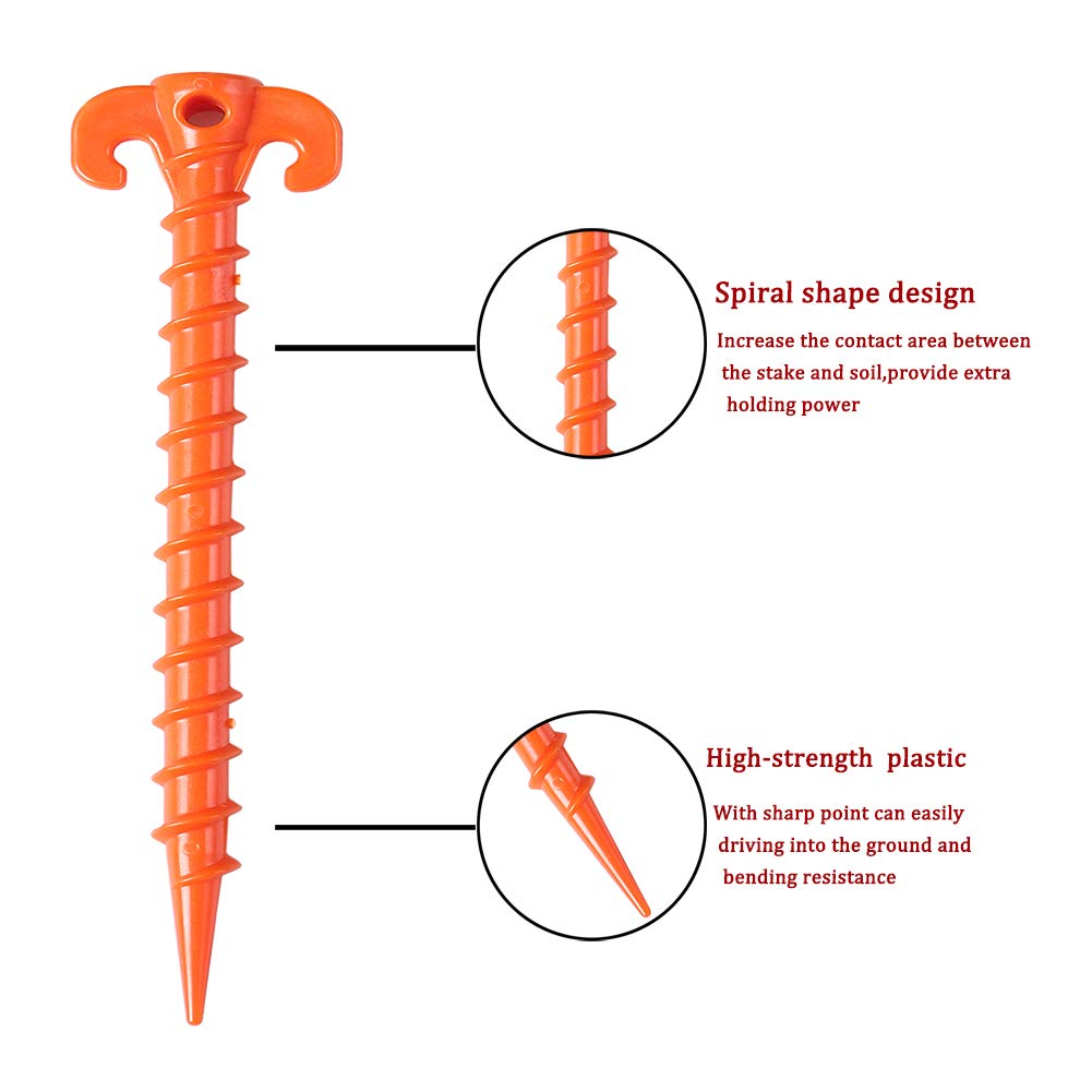 Lvgowyd 4/8/10 Pack Outdoor Tent Stakes, Canopy Stakes, Camping Stakes, Beach Tent Stakes Heavy Duty Screw Shape -7.9/10inch (10 inch +8 Pack +Orange)