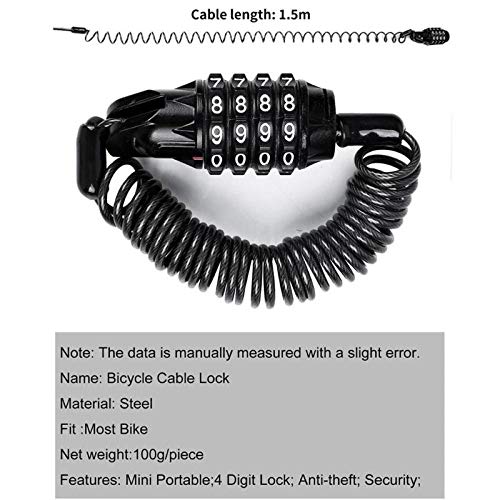 SRZR Bicycle Lock Durable Helmet Lock Chain Password Combination Portable Bike Motorcycle Anti-Theft Cable Lockstitch Bike Lock (Color : Black)