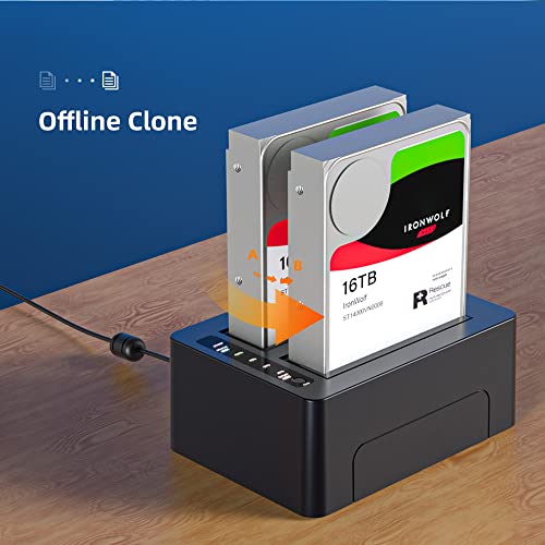 USB 3.0 to SATA Dual-Bay External Hard Drive Docking Station for 2.5 or 3.5 Inch HDD/SSD. Support Offline Clone Duplicator, UASP, and Auto Sleep Function. Black K3082