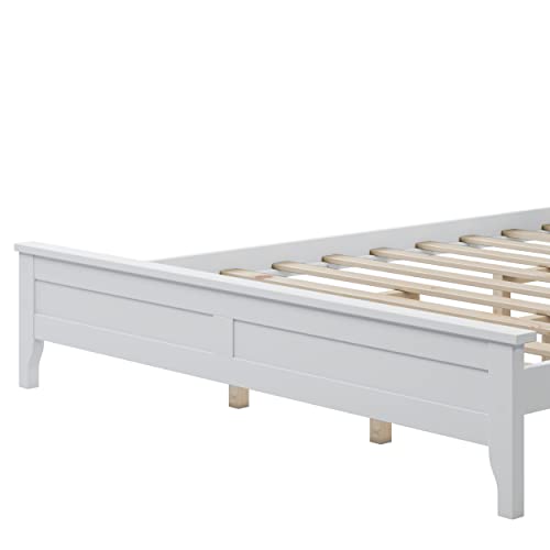 MegaChunk Modern White Solid Wood Queen Platform Bed, Pine Wood Construction, High Load Capacity, Compatible with Adjustable Beds, No Box Spring Required, Queen Size, White