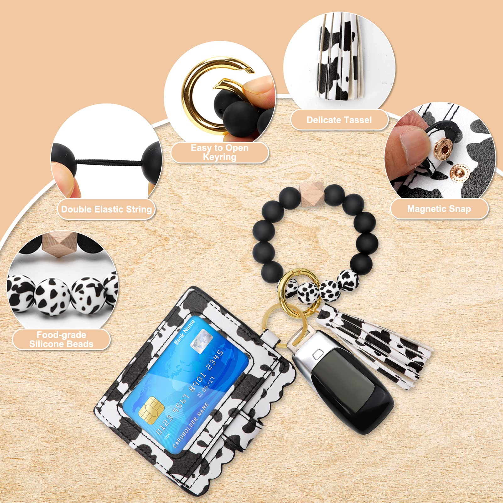 Unistybag Wristlet Keychain for Women Silicone Key Ring Bracelet Wristlet Wallet Bracelet Keychain Card Holder Keyring
