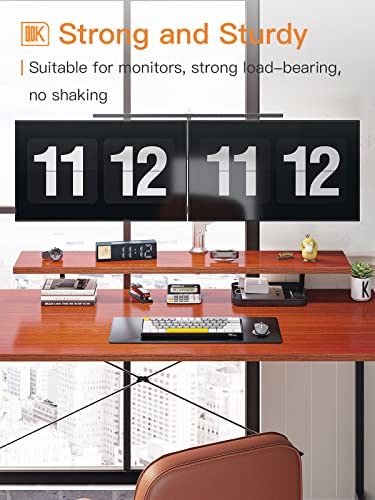 ODK Computer Desk with Storage Shelves 47 inch Home Office Desk with Hutch Bookshelf Reversible Sturdy Writing Table Modern Simple Style,Teak