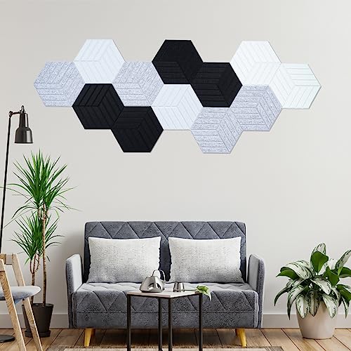 Tutmyrea 36 Pack Self-adhesive Acoustic Panels, 12" X 7" X 0.4" Diamond Splice Sound Proof Wall Panels, High Density Decorative Acoustic Wall Panels for Studio Office Home, Black