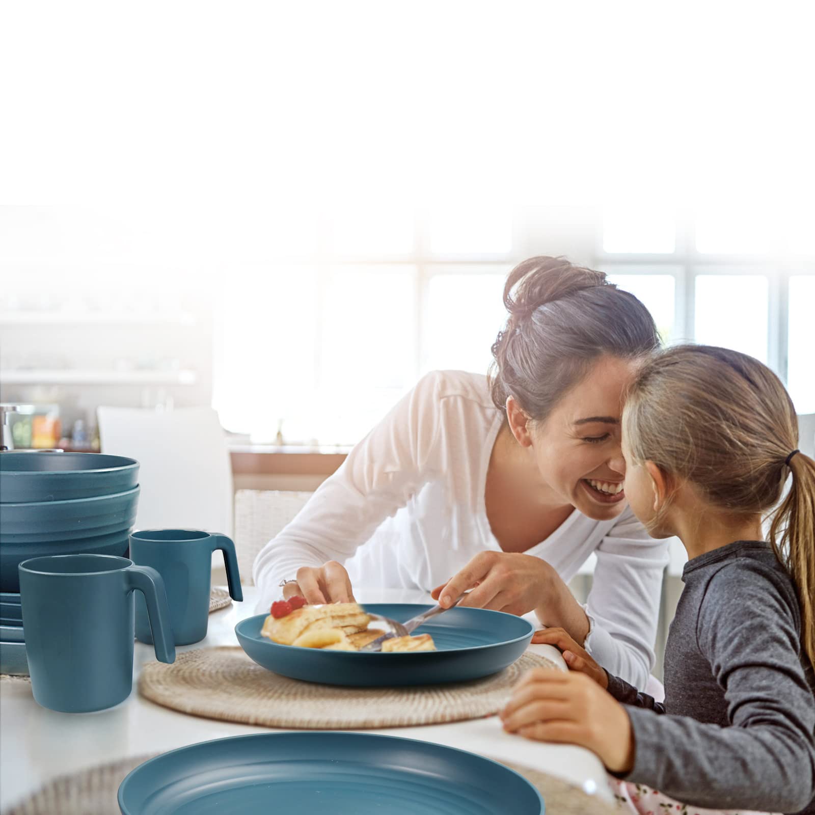 Shopwithgreen Plastic Dinnerware Sets (16PCS) - Lightweight & Unbreakable Dinnerware Set - Microwave Safe Plates Set, Bowls, Cups Mugs, Service for 4, Great for Kids & Adult
