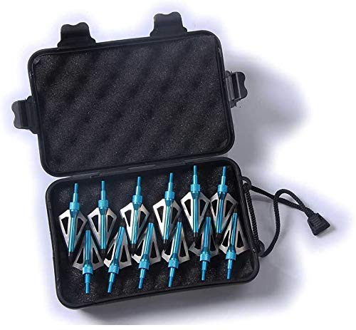 PG1ARCHERY 12 Pack 3 Fixed Blade Archery Hunting Broadheads 100 Grain with Case Arrow Head Screw-in Tips for Compound Bow & Crossbow (Black)