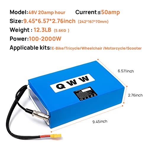 QWW 48V20AH 2000W Lithinum ion Battery for Electric Bicycle Scooter Tricycle Motorcycle,Electric Bicycle/Scooter/Tricycle/Motorcycle Battery with Charge