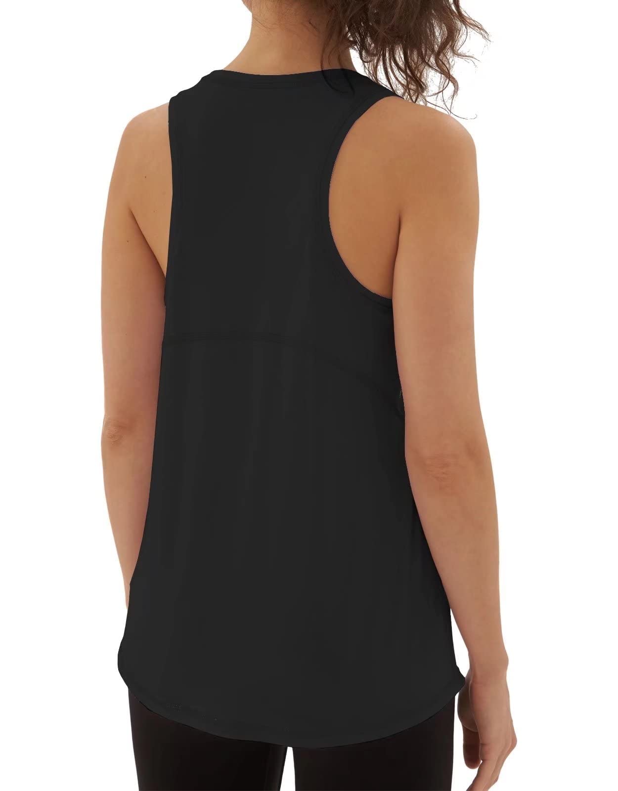 sissycos Women's Workout Racerback Tank Tops Loose Fit Sleeveless Athletic Shirts (Black, Large)