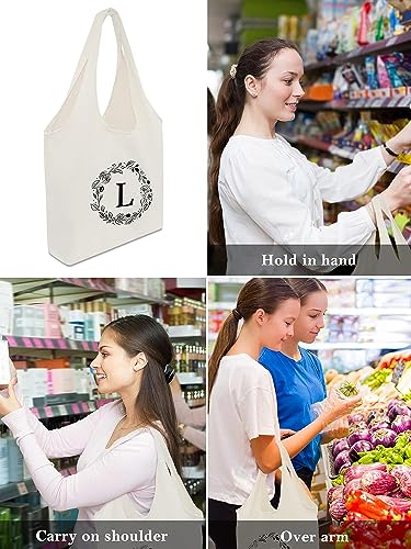 YieeTam Personalized Initial Canvas Tote Bag, Reusable Grocery Bags with Inner Pocket, Large Canvas Tote Bag for Women