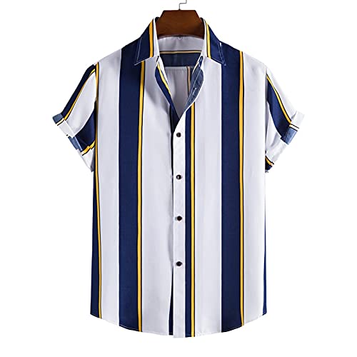 T-Shirts Shirt for ManButton BeachCasual Fashion Loose Shirt Floral Blouse White