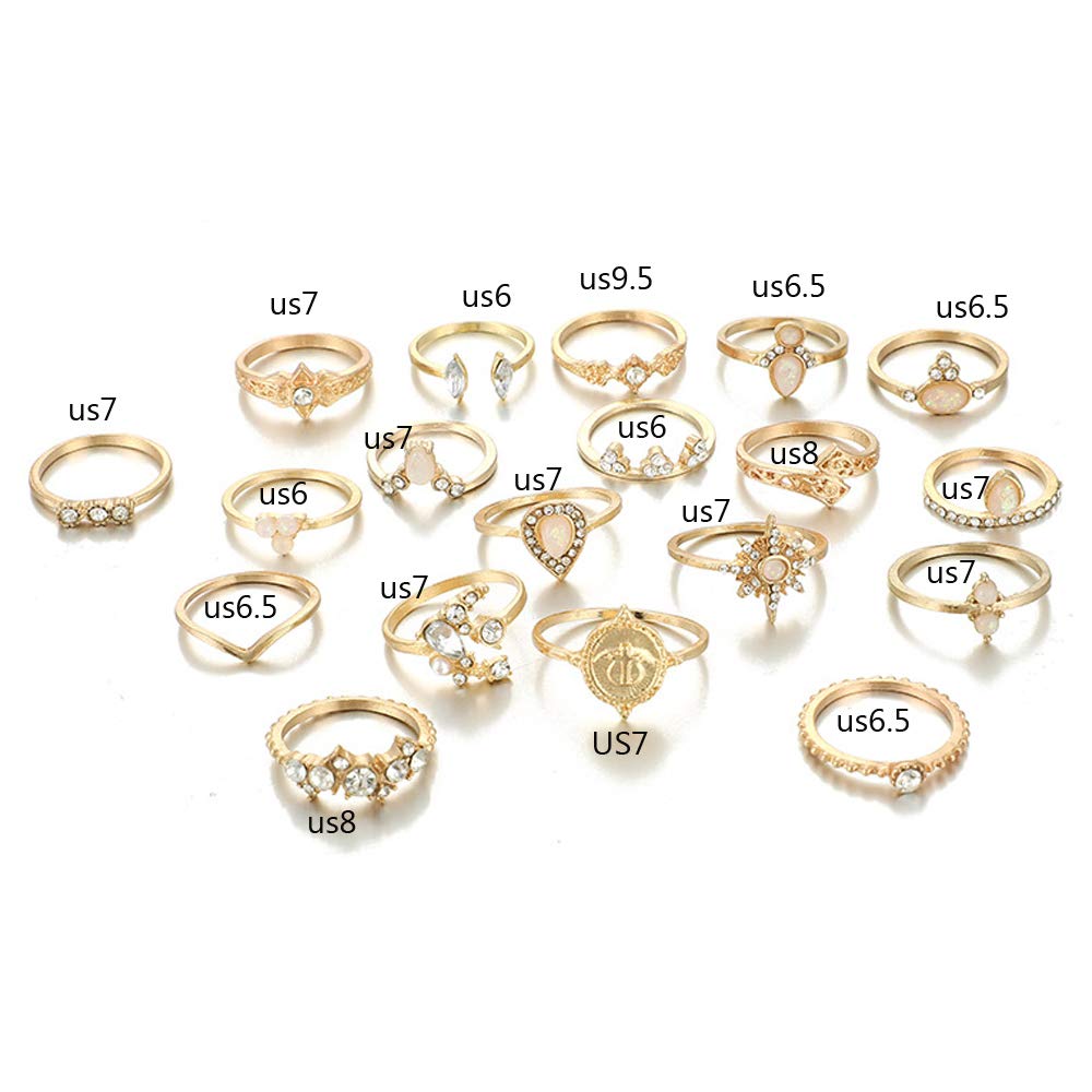 Missgrace Vintage Boho Rings Crystal Rhinestones Joint Knuckle Stackable Ring Set with Cresent Punk Snake Stacking Midi Finger Rings for Women and Girls (Style 6)