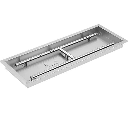 VBENLEM Fire Pit Pan 37.5x14 Inch, Stainless Steel Rectangular Fire Pit Pan and Burner, Built-in Fire Pit Pan with H-Burner, 150K BTU