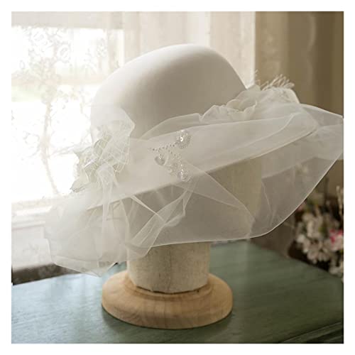 QWZYP Wedding Party Formal Hat Elegant Bridal Hair Accessories Rose Petal Beads Bride Sun Hat with Veil