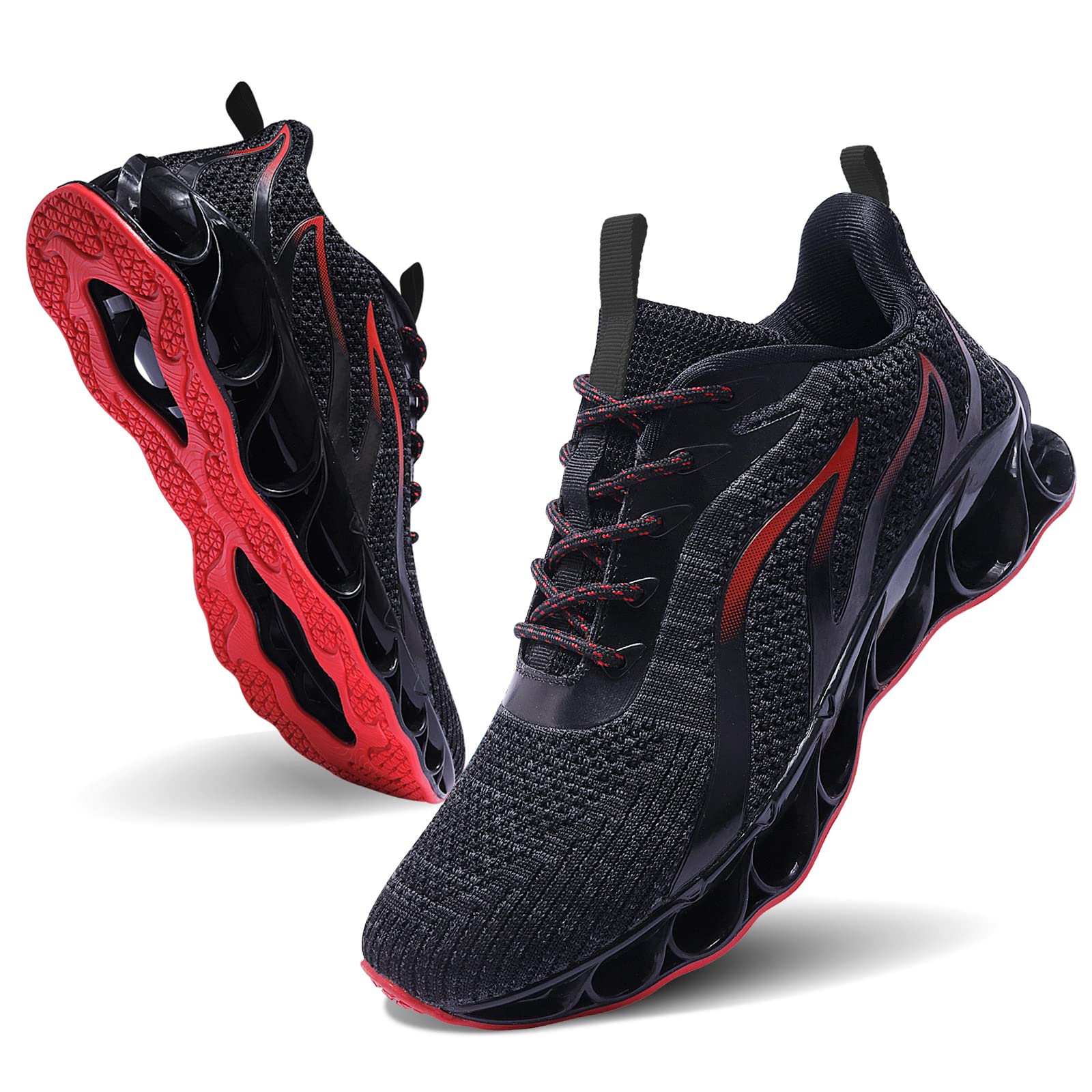 Men Athletic Shoes Black Red Mesh Blade Running Walking Sneakers 10.5