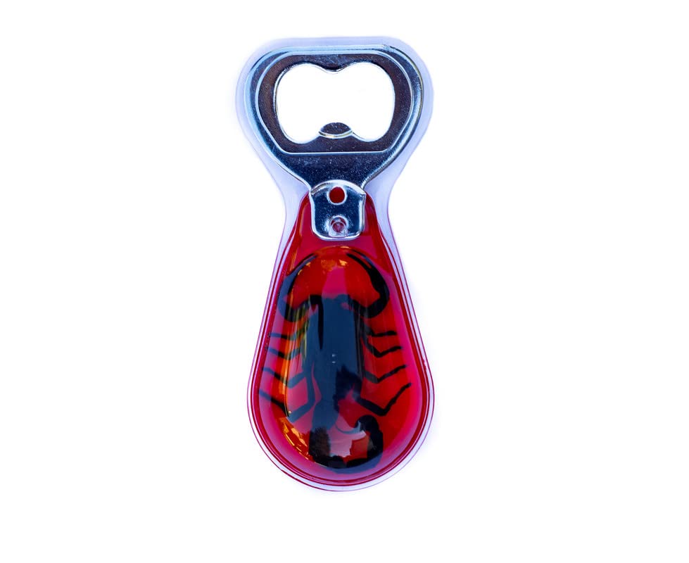Trendy Zone 21 Black Scorpion Red Background Bottle Opener, Acrylic Wine Beer Opener, Sturdy Steel With Magnet, For Kitchen Bar Restaurant - Red