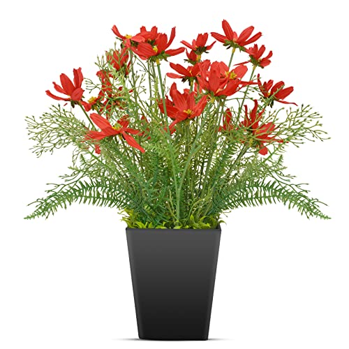 Luxsego Silk Artificial Flowers Coreopsis Faux Flowers, Potted Floral Decor for Garden, Wedding, Office Table Decor Gifts Idea for Her or Him, Decorative Home Accessories(16.7in, Red)