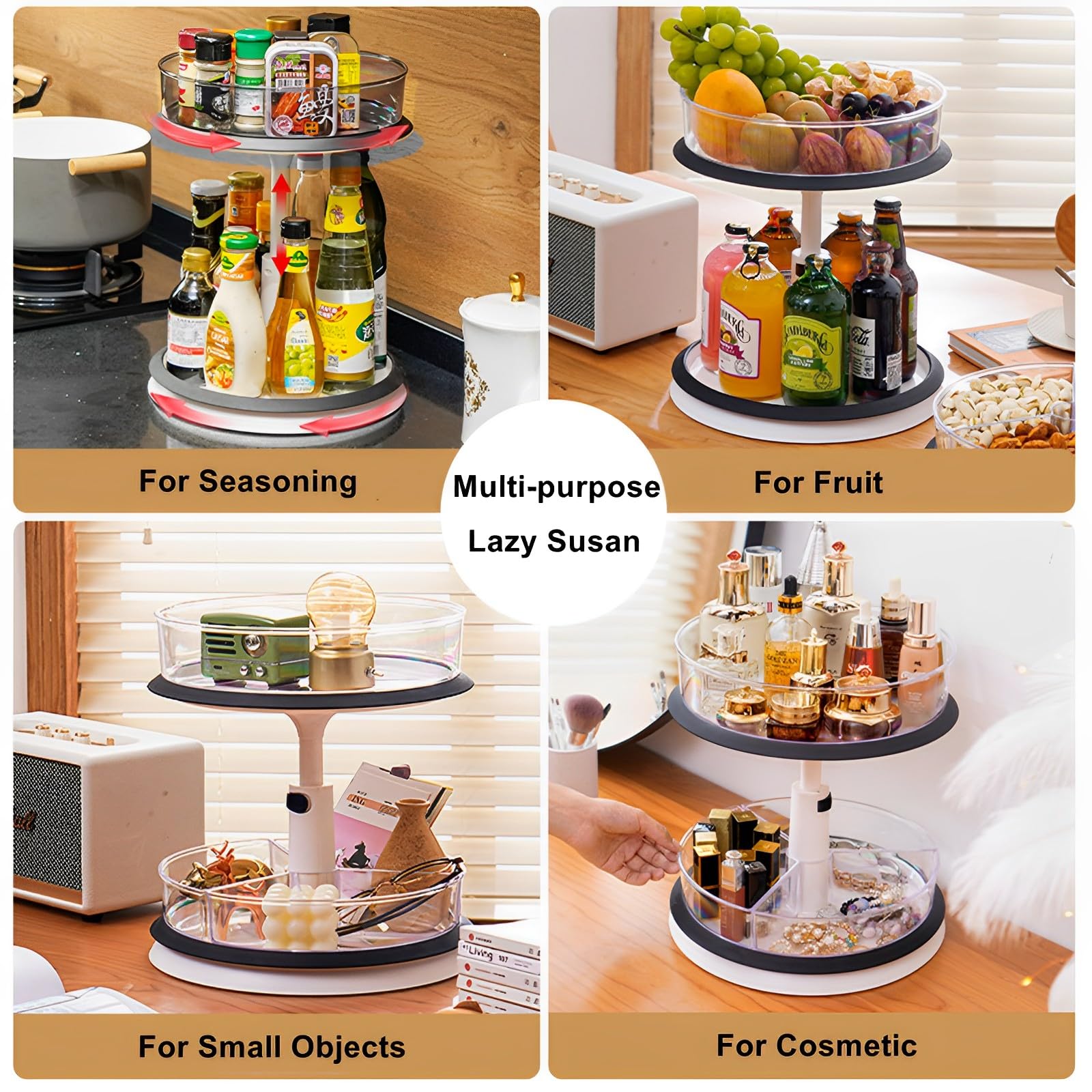 ROYALITA 2 Tier Lazy Susan Organizer for Cabinet, Upgraded 11.5" Clear Lazy Susan Turntable for Table, Detachable 360° Rotating Lazy Susan Spice Storage for Kitchen, Pantry, Refrigerator, Countertop