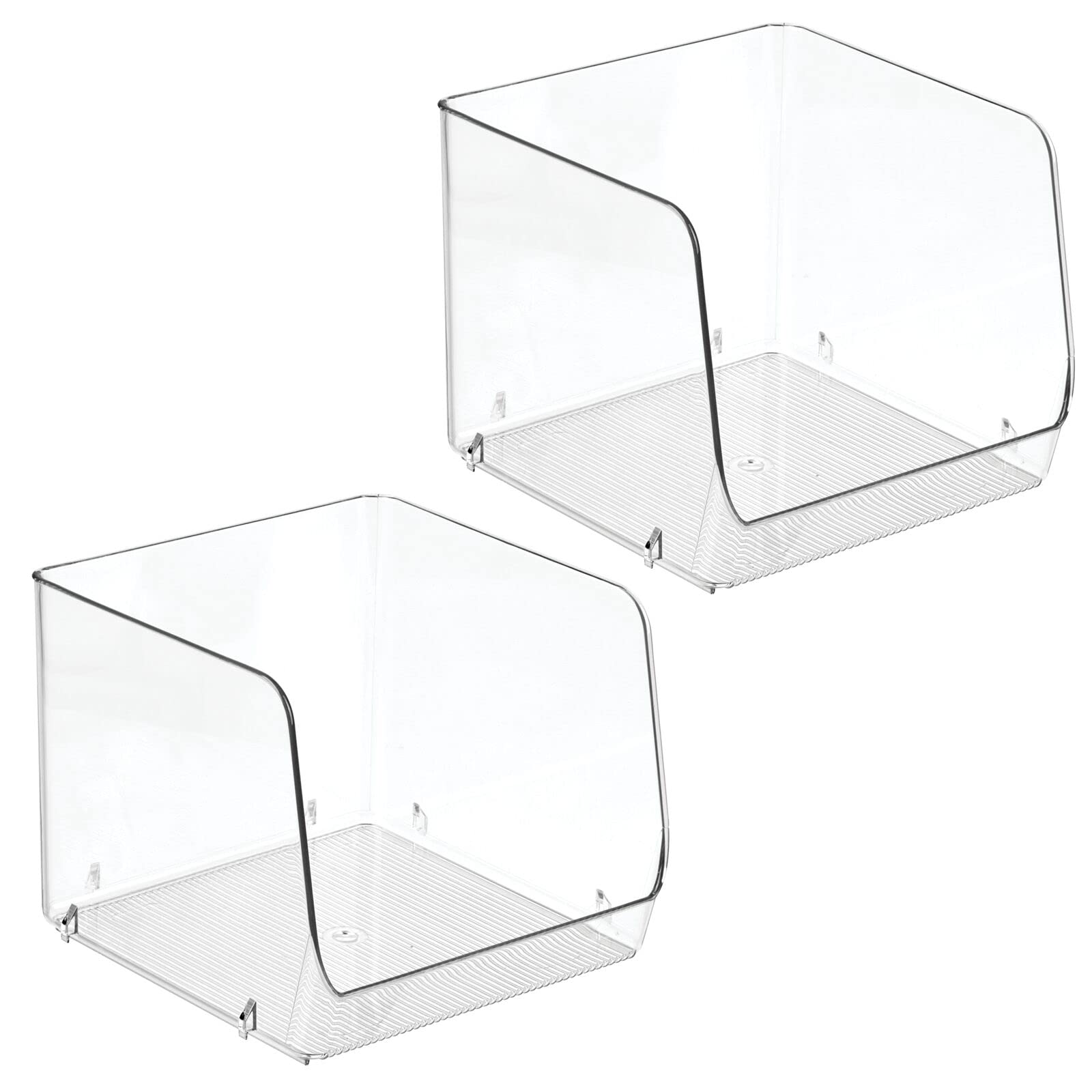 mDesign Modern Stackable Plastic Open Front Dip Storage Organizer Bin Basket for Kitchen Organization - Shelf, Cupboard, Cabinet, and Pantry Organizing Decor - Ligne Collection - 2 Pack - Clear
