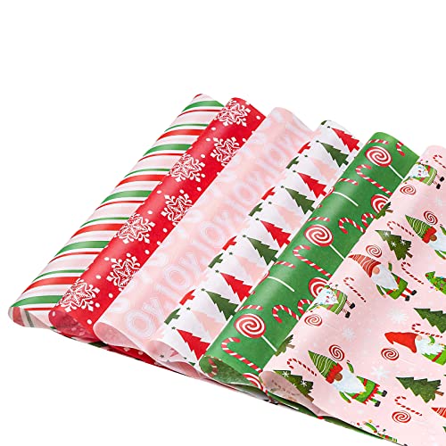 MAYPLUSS Christmas Wrapping Tissue Paper - 90 Sheets - Pink Green Design - 13.7 inch X 19.7 inch Per Sheet