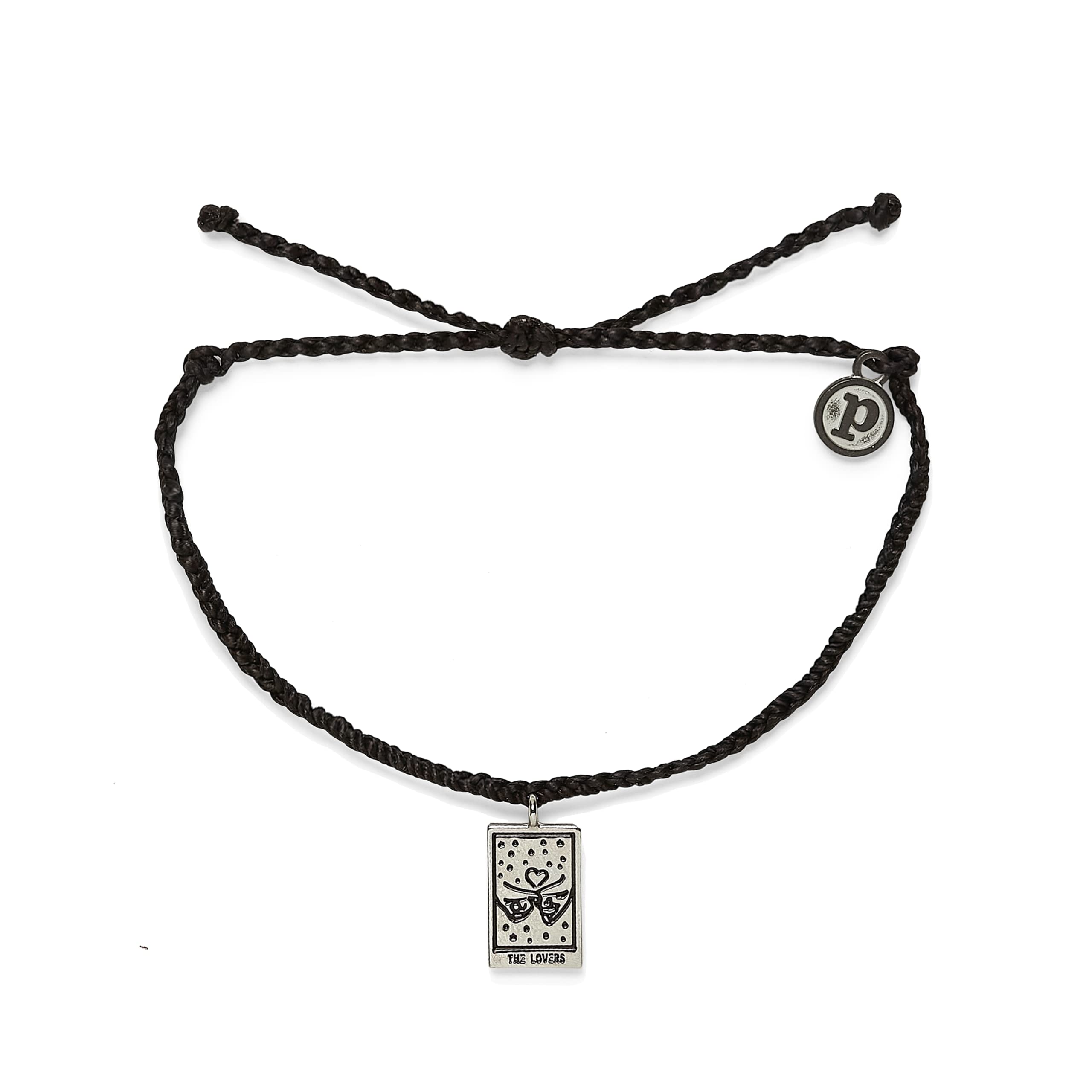 Pura Vida Bracelet Silver Lover Tarot Charm Bracelet - Adjustable Bracelet with Waterproof Band, String Bracelet for Women - Stackable Bracelets, Handmade Braceletss - Black