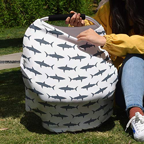 Nursing Cover Carseat Canopy, Ocean Shark Silhouette Soft and Breathable Stroller Covers for Breastfeeding Infants, Ocean Fish Decor Multiuse-Nursing Scarf,Stretchy Babysitting Scarf