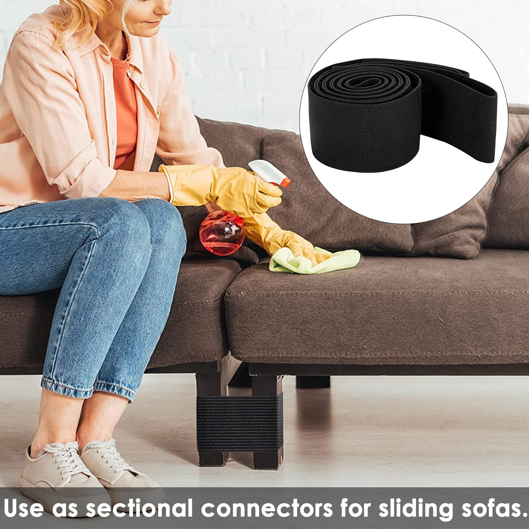 NA Rovepic 394 Inch Couch Gap Blocker Adjustable Bumper for Under Furniture with 19.5 Inch Adhesive Mounting Strap Avoid Things Sliding Under Furniture Bumper Stopper Guards for Bed Bottom (Black)