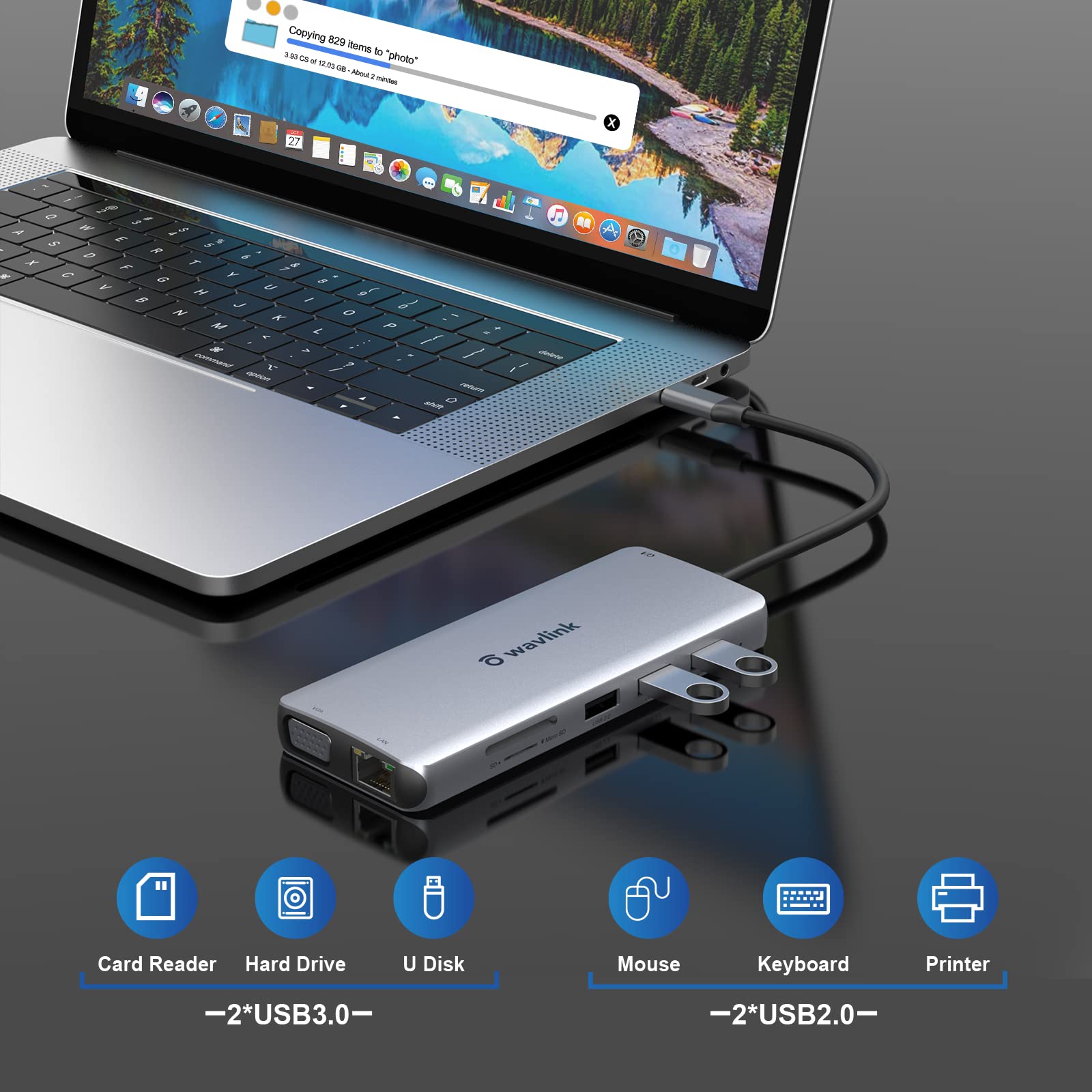 WAVLINK USB C Hub/Docking Station,13-in-1 Triple Display Type-C Adapter(2HDMI,2K VGA,Ethernet,USB 3.0/2.0,SD/TF Card Reader,Audio,89W PD3.0) for MacBook Pro,Dell XPS 13/15,HP,Lenovo Yoga