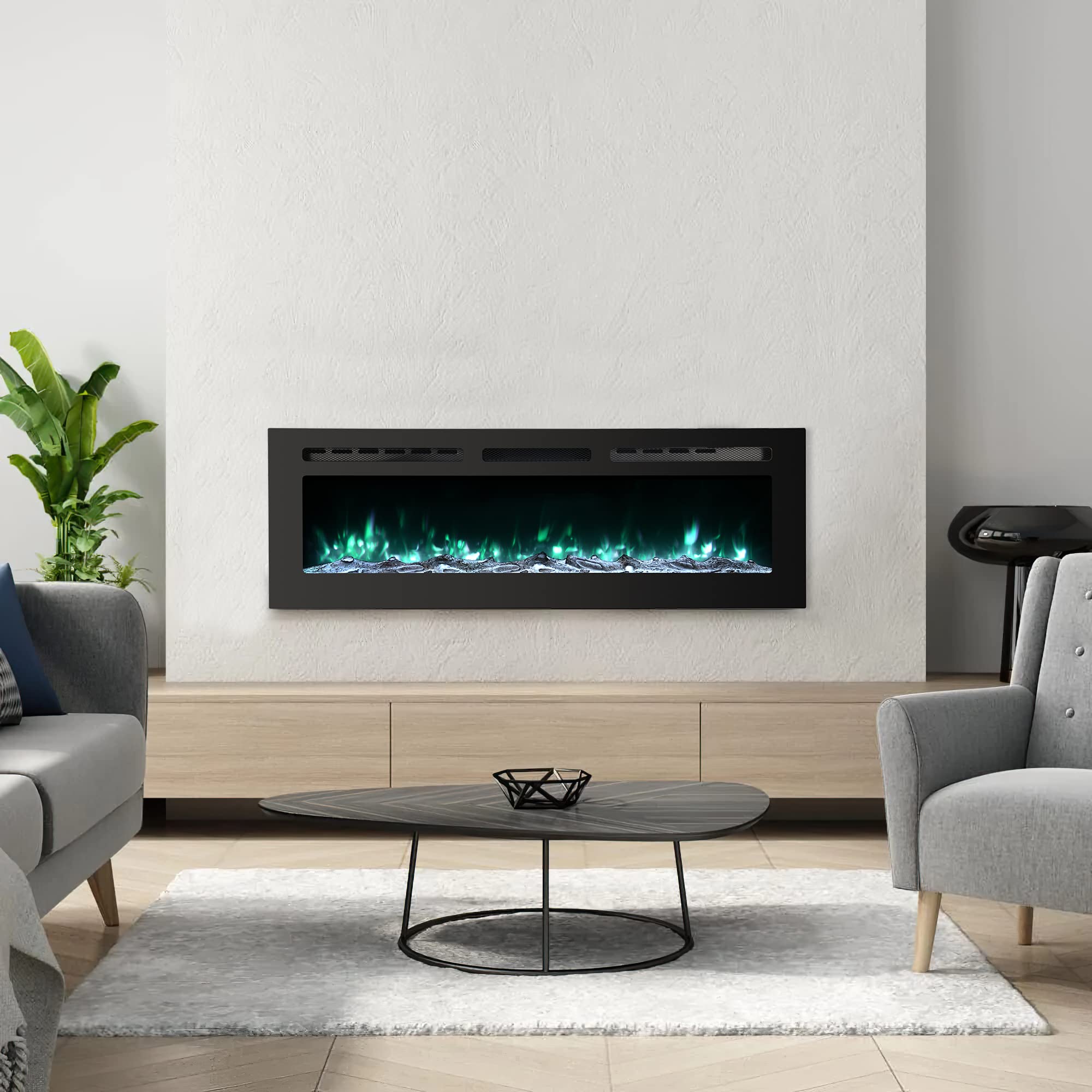 PAOLFOX Electric Fireplace Inserts,50 inch Electric Fireplace,Electric Fireplace Wall Mounted,Electric Fireplace,Wall Fireplace Electric with Remote Control,Electric Fireplace Recessed
