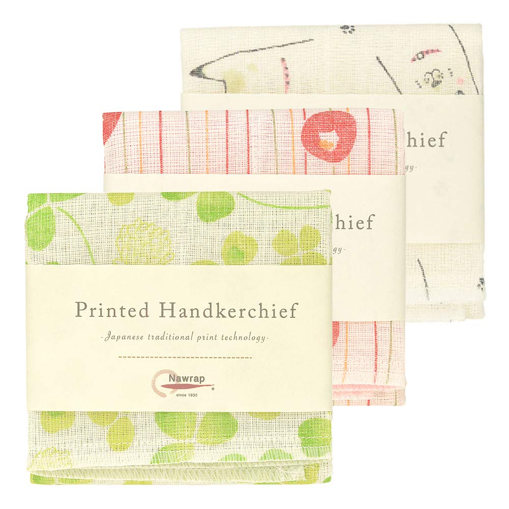 Nawrap Printed Handkerchief Set of 3, Animal, Poppy & Clover