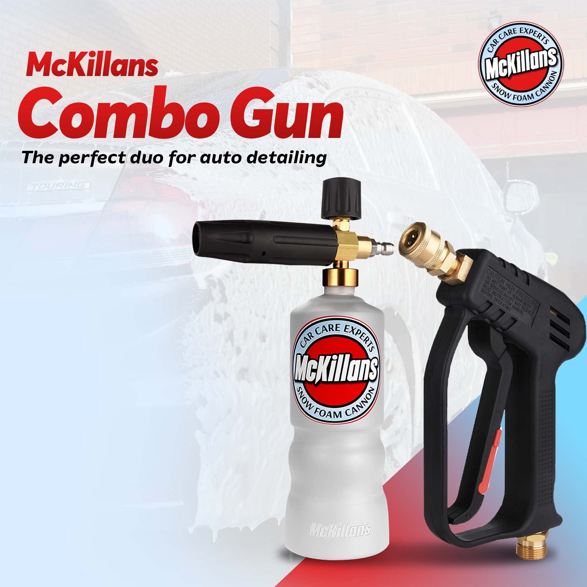 McKillans Professional Snow Foam Cannon Adjustable Lance Pressure Washer Jet Wash with 1/4” Quick Connector … (Cannon + Washer Gun)