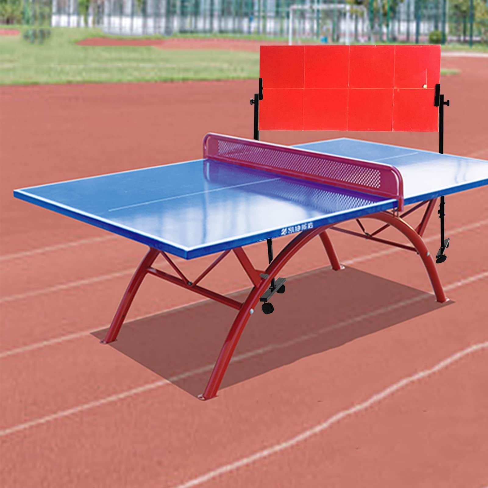 Table Tennis Rebound Board with 8 Red Rubbers, Movable Universal Wheels, Angle Adjustable Professional Ping-Pong Return Board for Indoor Ping-Pong Club and Outdoor Court