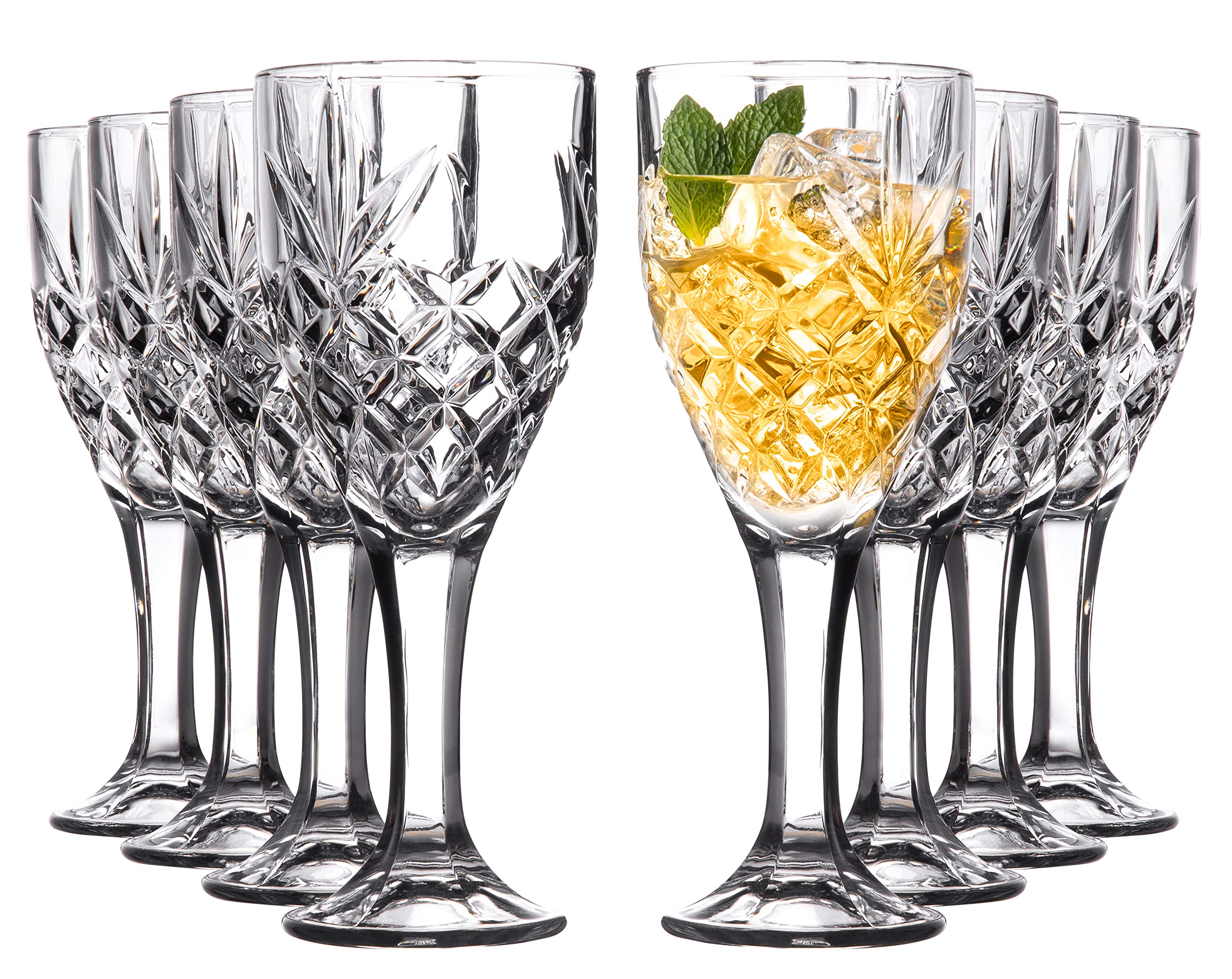 Royalty Art Wine Glasses Goblet Glassware Set of 8, 10oz, Tumbler Glasses, Decorative Chalice Kinsley Design for Beer, Liquor, Wine, Water, and Beverages, Party and Event Servingβ¦