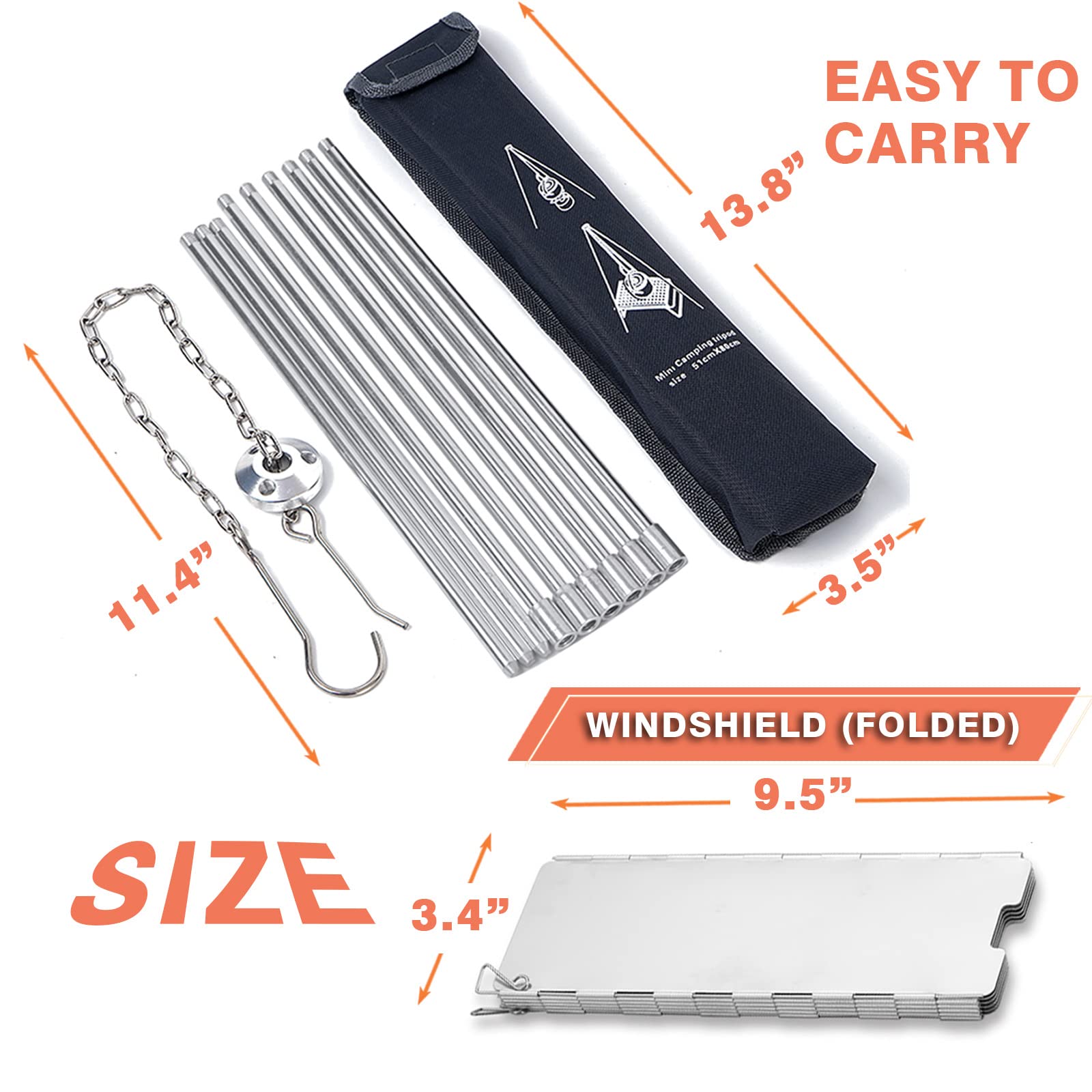 Puraville Portable Tripod Kit,Heavy duty Tripod, Campfire Windshield,Cut-resistant Gloves with Storage Bag for Camping Outdoor