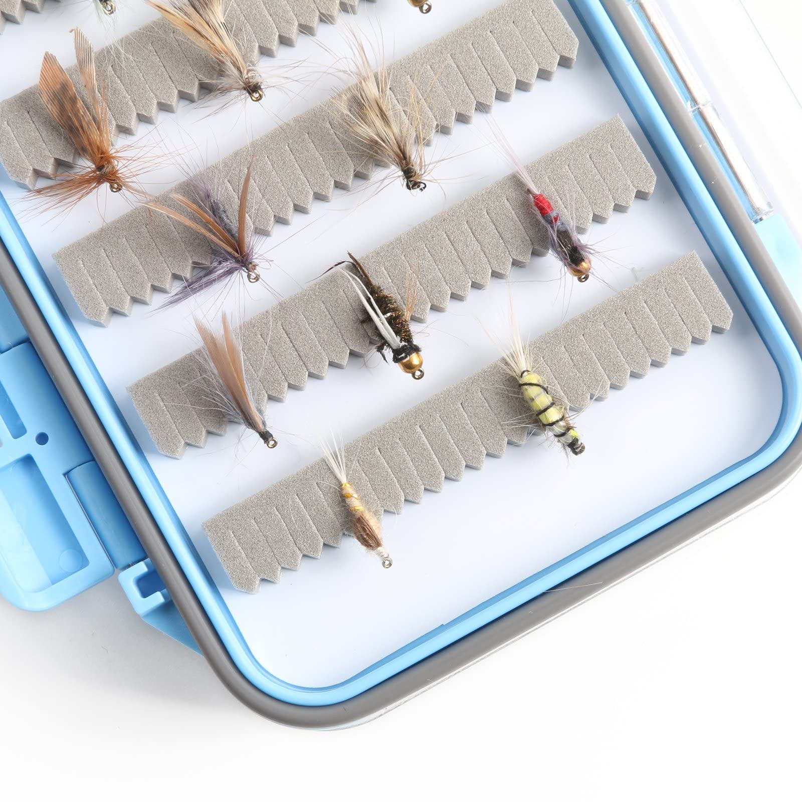 Maxcatch Fly Box Two-sided Waterproof Jig Fly Fishing Box (Blue, Large-5.9''×3.9''×1.7'')
