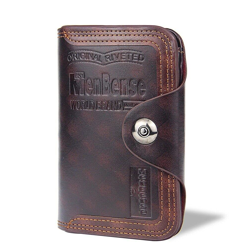 Retro Leather Vertical Section ID Card Holder Wallet with Hasp for Men (Brown)