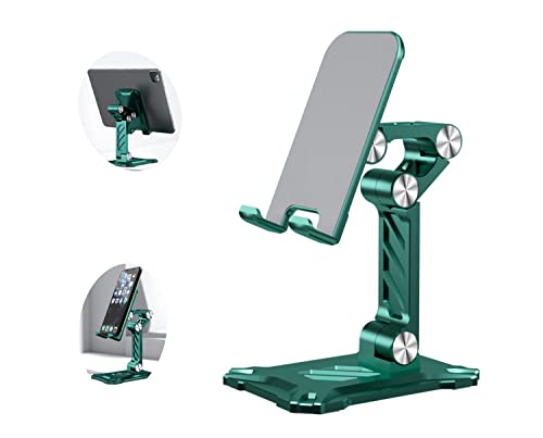 ZiXuan Cell Phone Stand for Desk.Desktop Office Phone Stand Alloy Foldable Angle&Height Adjustable Phone Holder Compatible with 4.7inch-13inch Smartphone/iPad/Tablet. (Green)