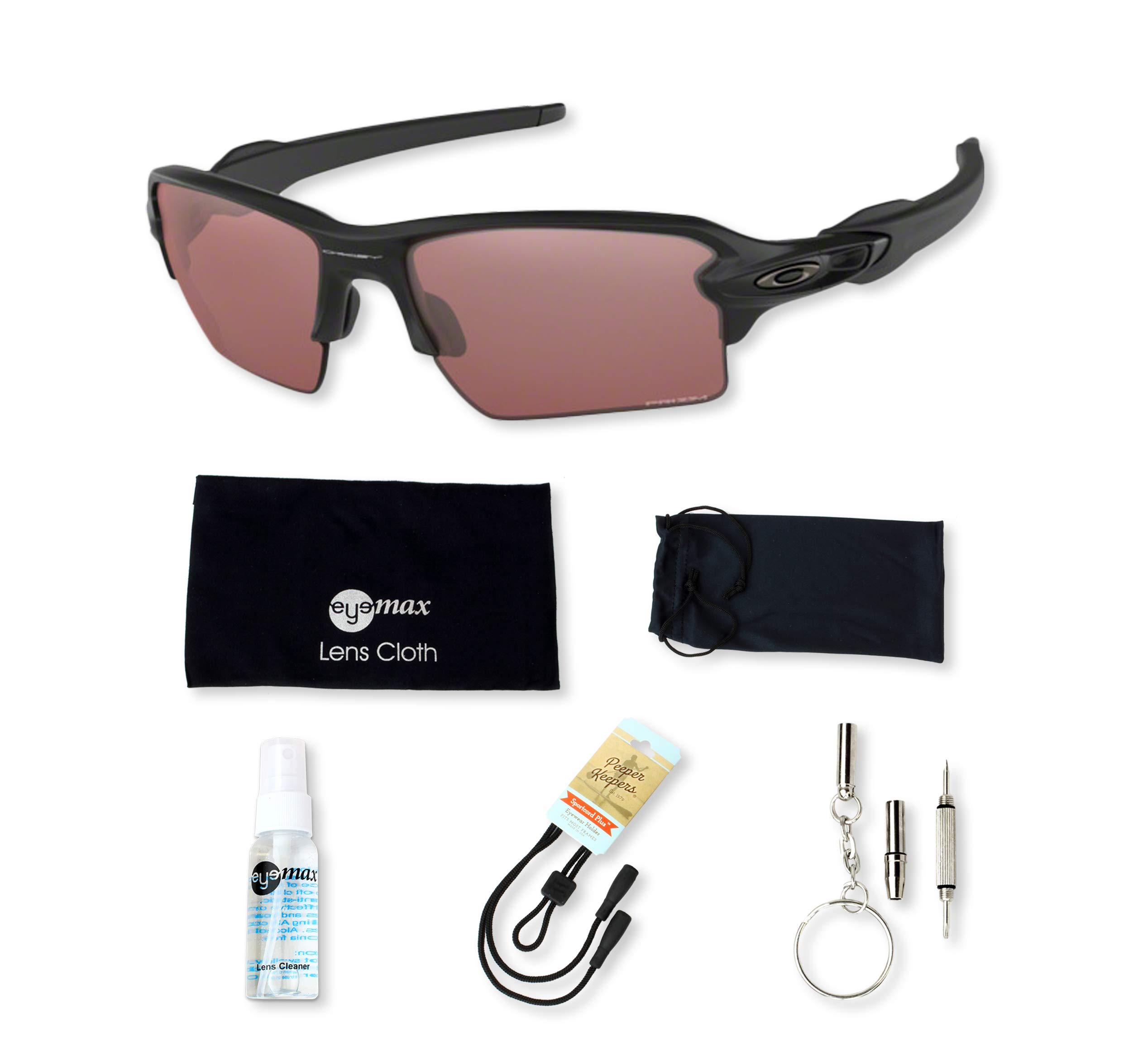 Oakley Men's Flak 2.0 XL, OO9188 (90) Matte Black/Prizm Dark Golf 59mm, Sunglasses Bundle with original case, and accessories (5 items)